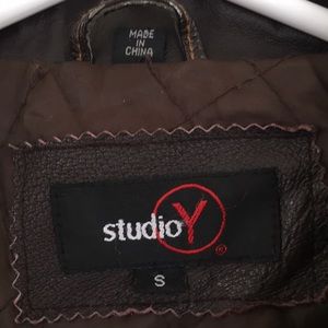 Studio Y | Jackets & Coats | Studio Y Leather Jacket Zip Front Brown Sz ...